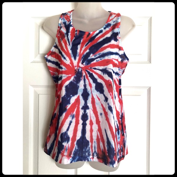 Tops | Red White Blue Tie Dyed Tank Top | Poshmark
